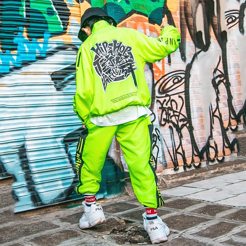 Hip Hop Dance Costumes Fluorescent Green Jacket Pa... – Grandado