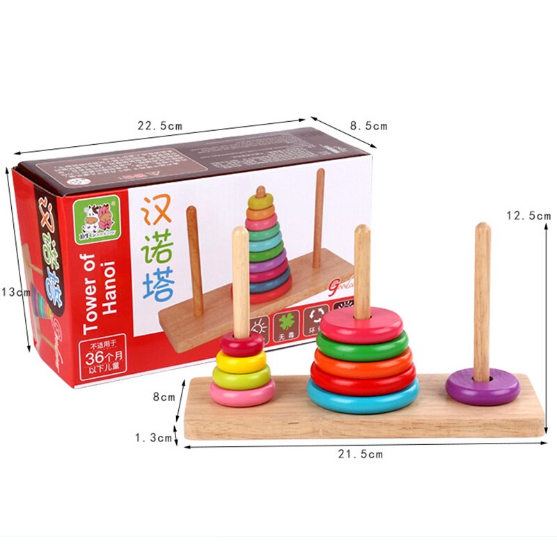 Children Wooden Stack Puzzle Blocks Tower of Hanoi... – Grandado