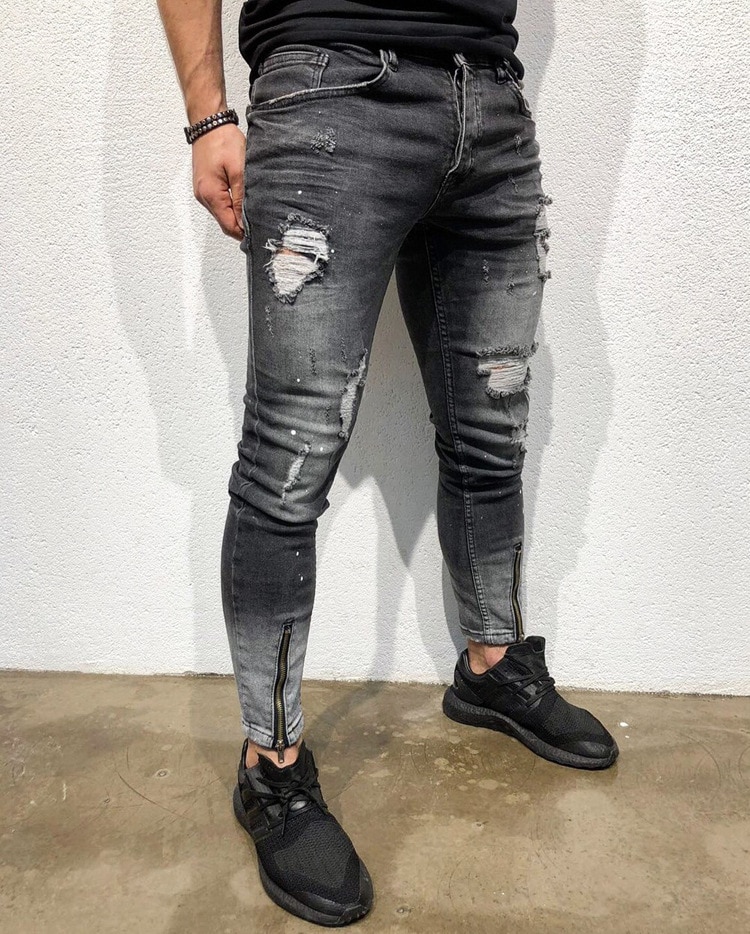 Men's Black Ripped Jeans Homme Popular Trend Slim ... – Vicedeal