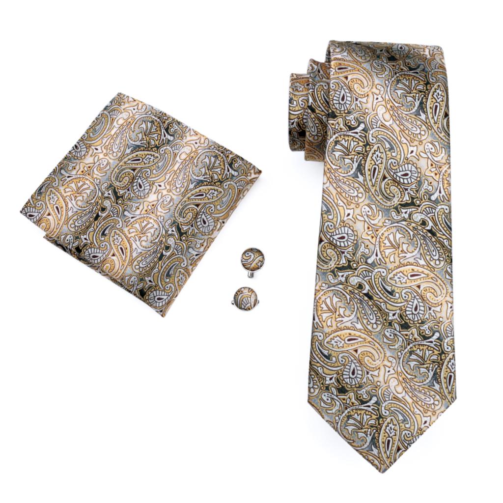 FA-271 Gents Necktie Yellow Paisley 100% Silk Jacq... – Grandado