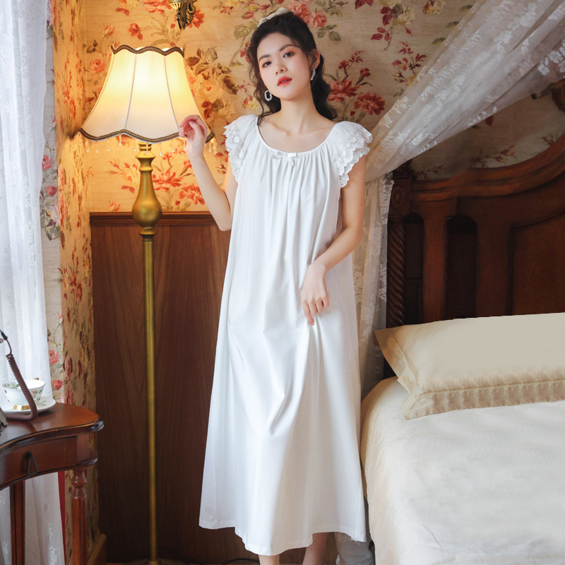 Victorian Sleep Night Dress Women Cotton White Lac... – Grandado