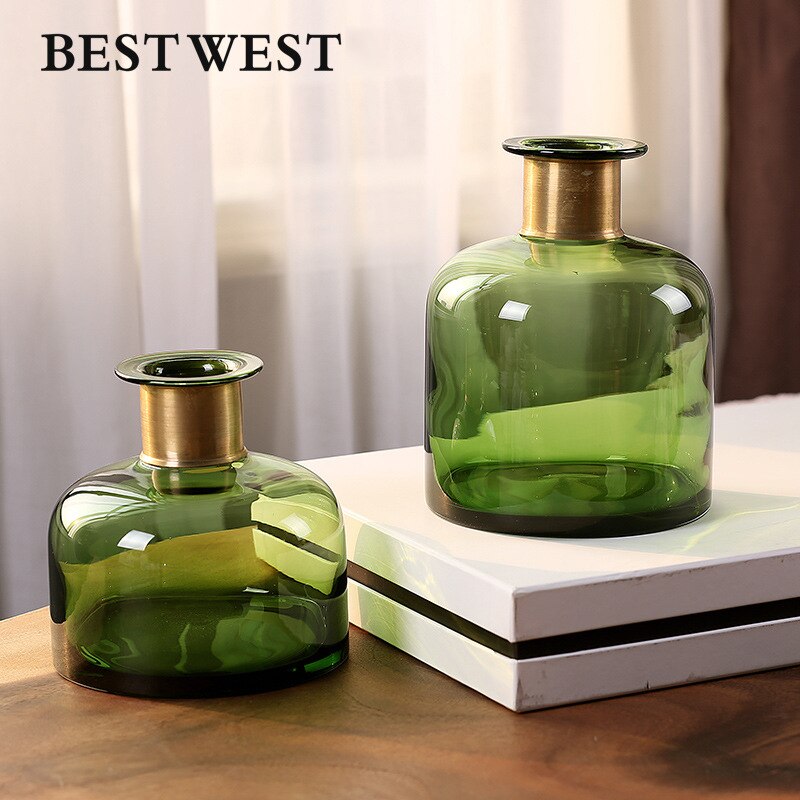 Glass Vase Decoration Simple Emerald Green Sen Gla... – Grandado