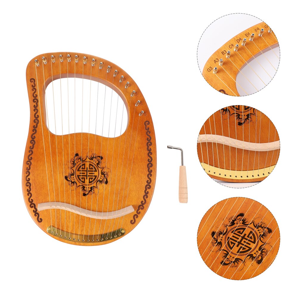 Lira harpa 16 cordas de metal handheld harpa mogno... – Grandado