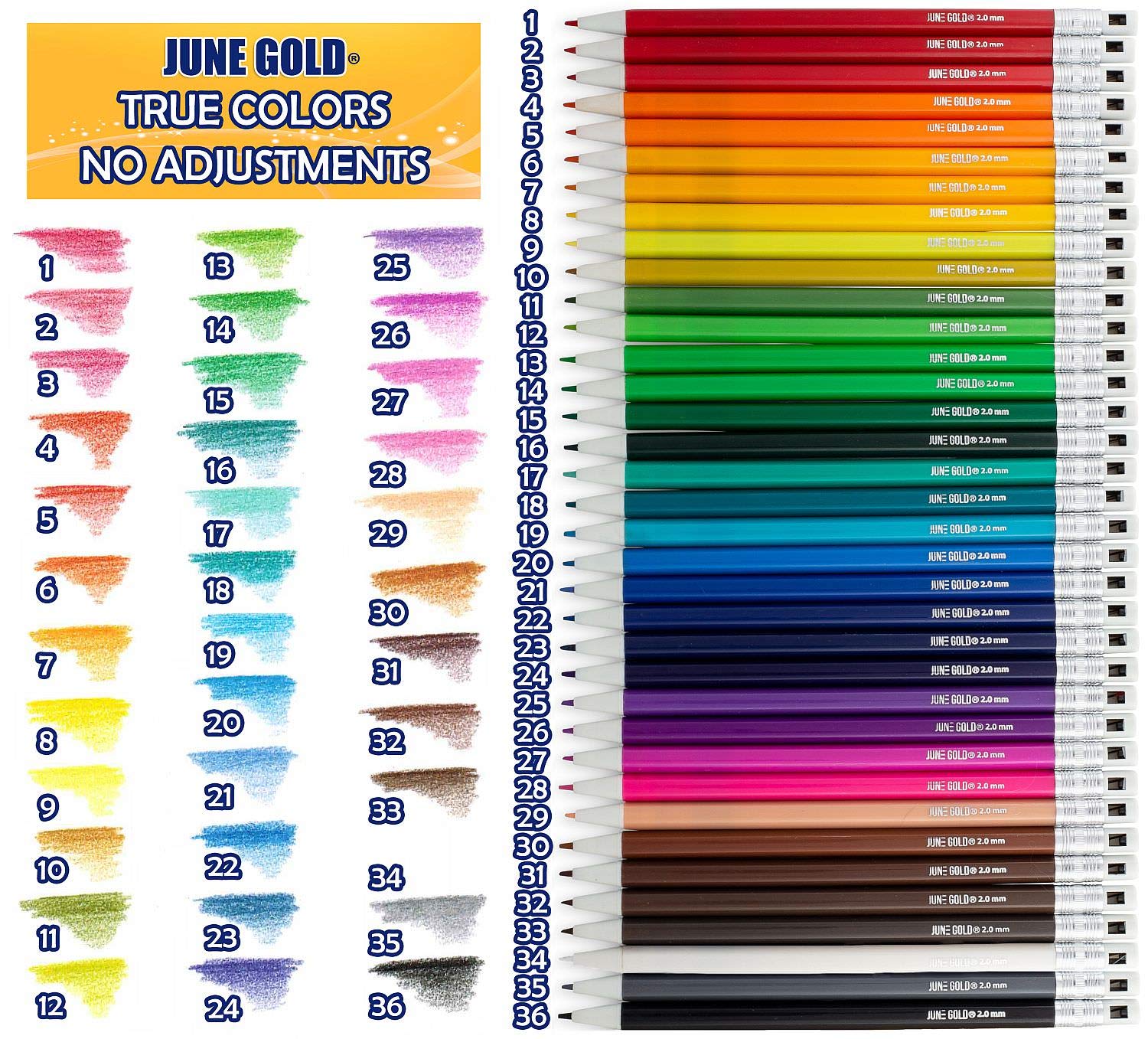 June Gold 36 Assorted Colored Lead Refills, 2.0 mm... – Grandado