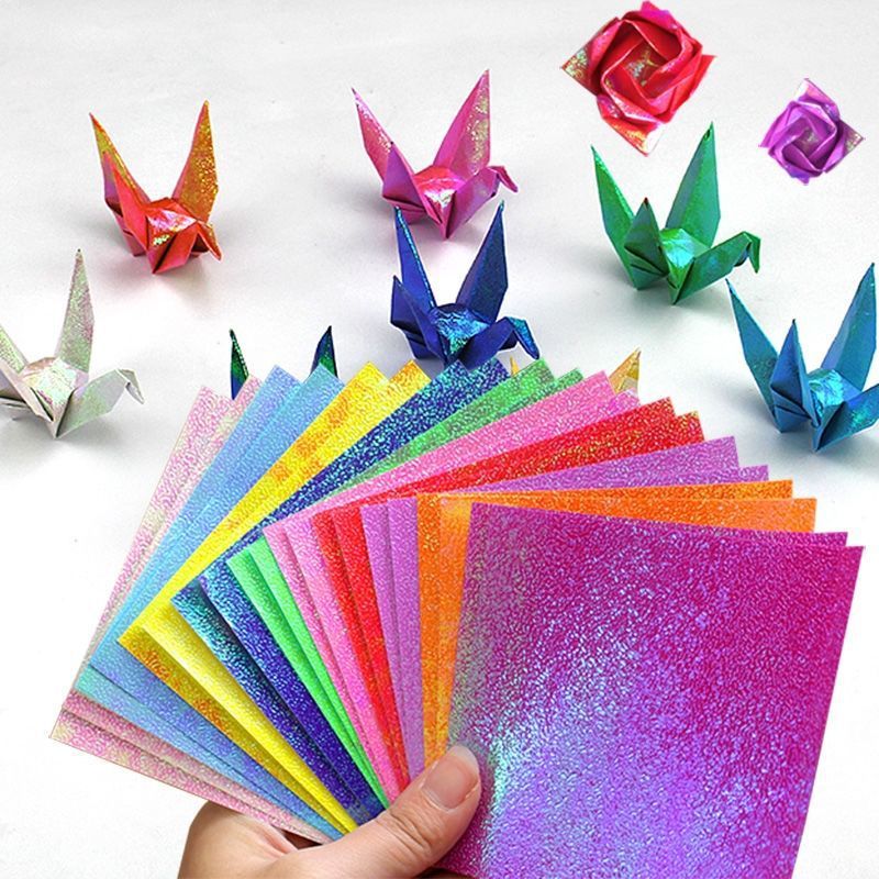50pc/set Square Origami Paper Single Side Glitter ... – Grandado