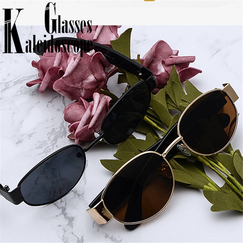 Vintage Oval Sunglasses Women 90s Classic Metal Su... – Grandado