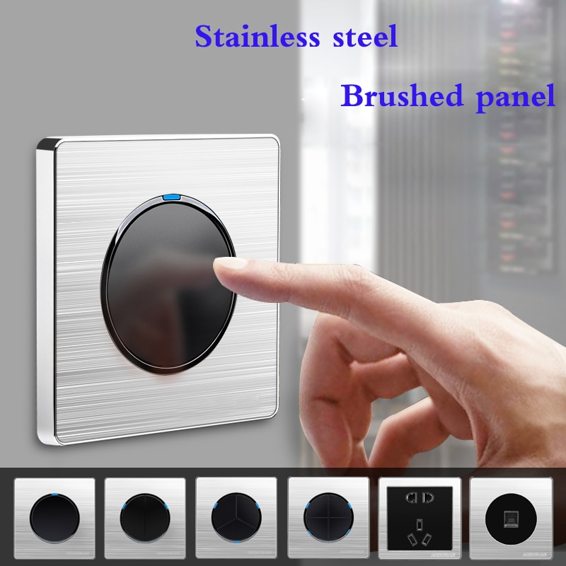 1 Gang 1 2 Way Brushed stainless steel Light EU So... – Grandado