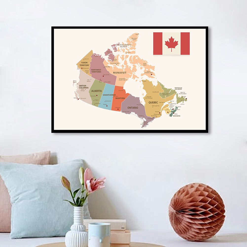 90*60cm Political Map of The Canada Vintage Canvas... – Grandado