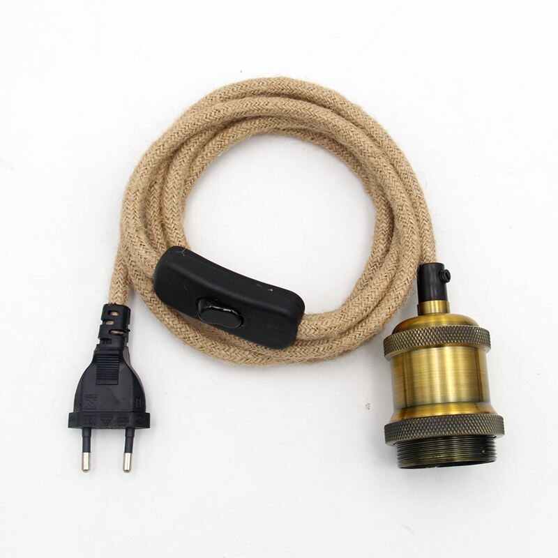 Vintage Style Hemp Cord Covered Power Cord With Eu... – Grandado