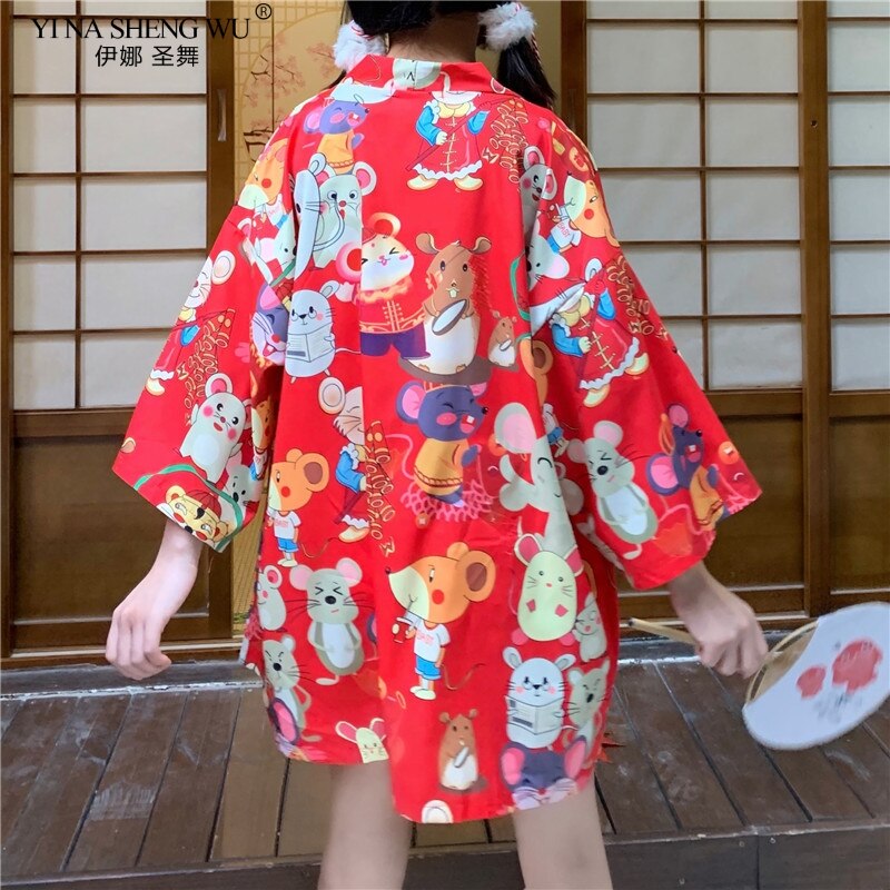 Year of the Rat Haori Japanese Rat Print Kimono Wo... – Grandado
