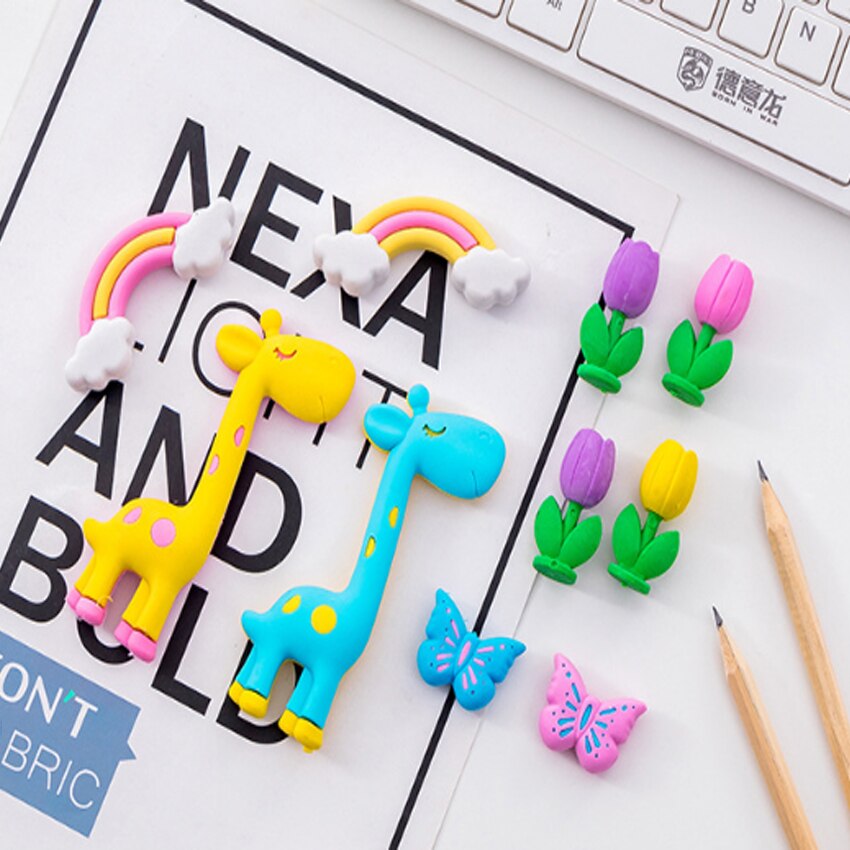 6packs/lot Giraffe Rainbow Flower Butterfly Eraser... – Grandado