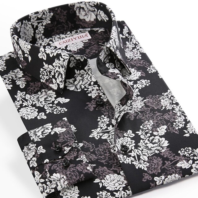 Men's Allover Print Casual Shirts Pocket-less Long... – Vicedeal