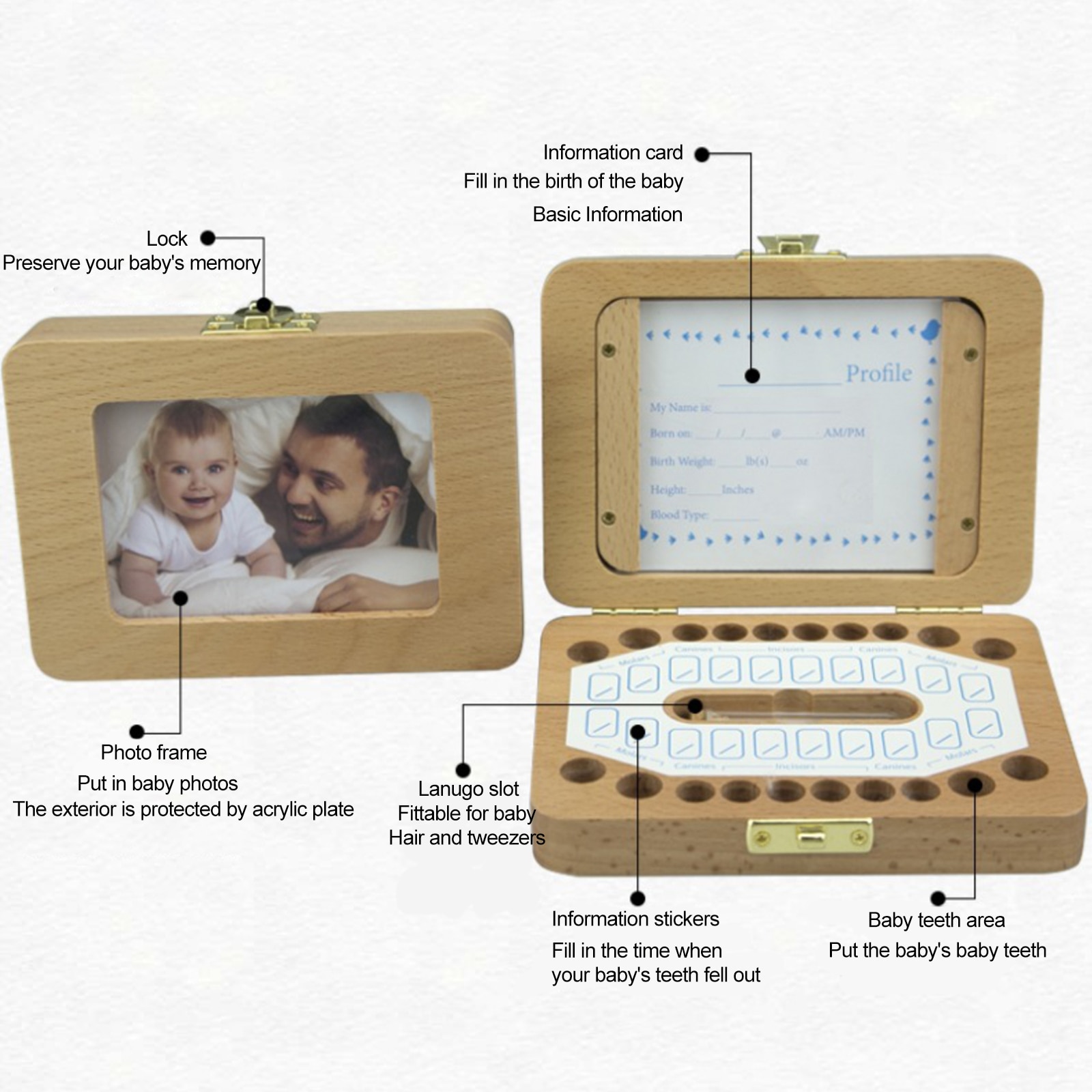 Baby Teeth Box Wooden Photo Frame Children Teeth S... – Grandado