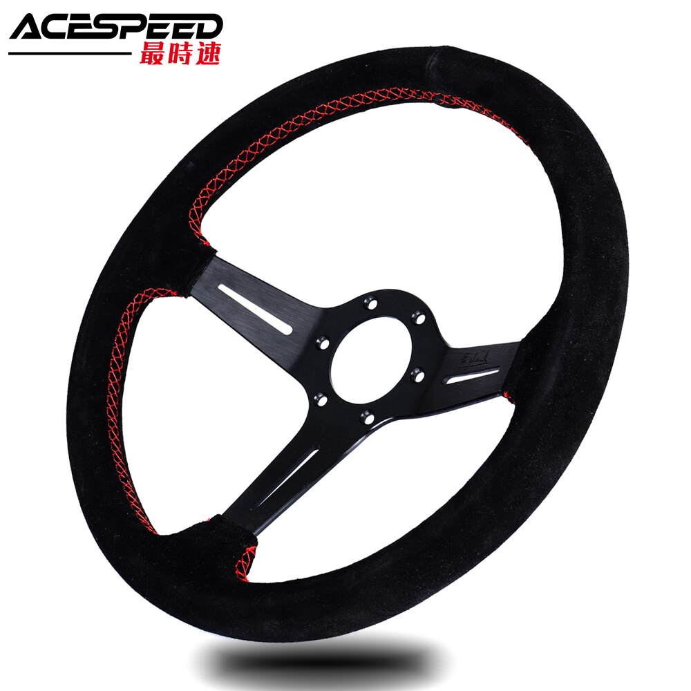 14inch (350mm) Steering Wheel Suede Leather Red St... – Grandado