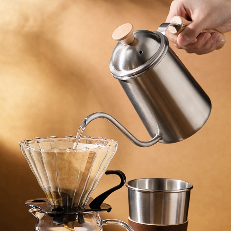 650Ml Hand-Brewed Coffee Pot Wooden Handle 304 Sta... – Vicedeal