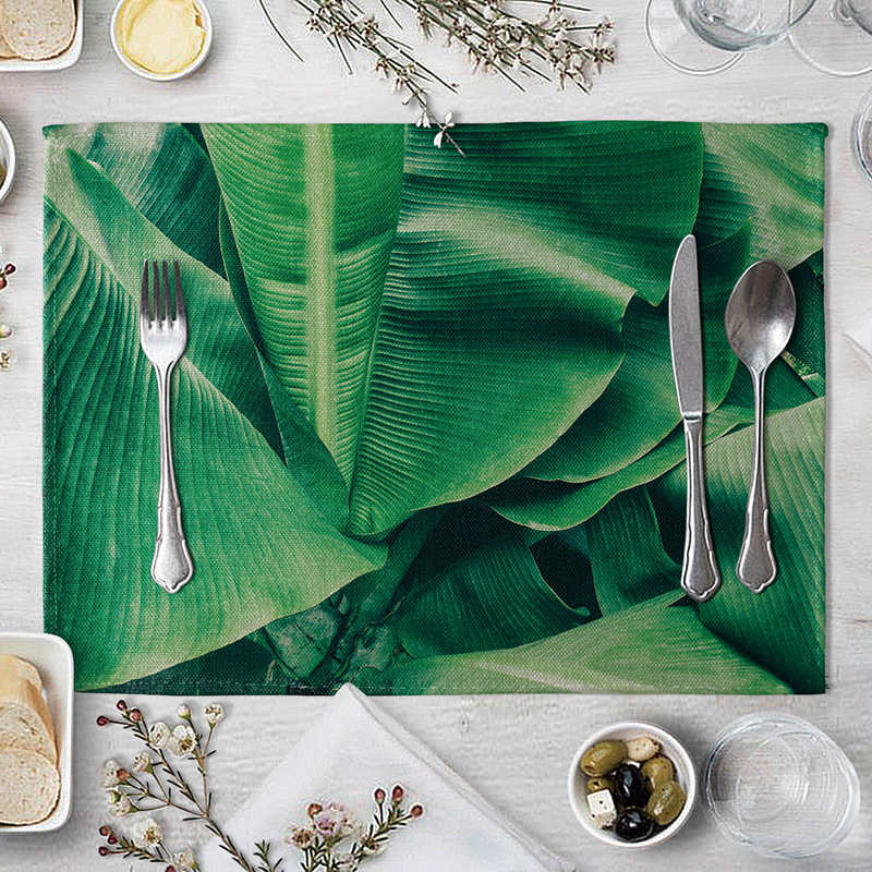 1 Pcs Big Green Leaves Placemat Tropical Anti-Slip... – Grandado