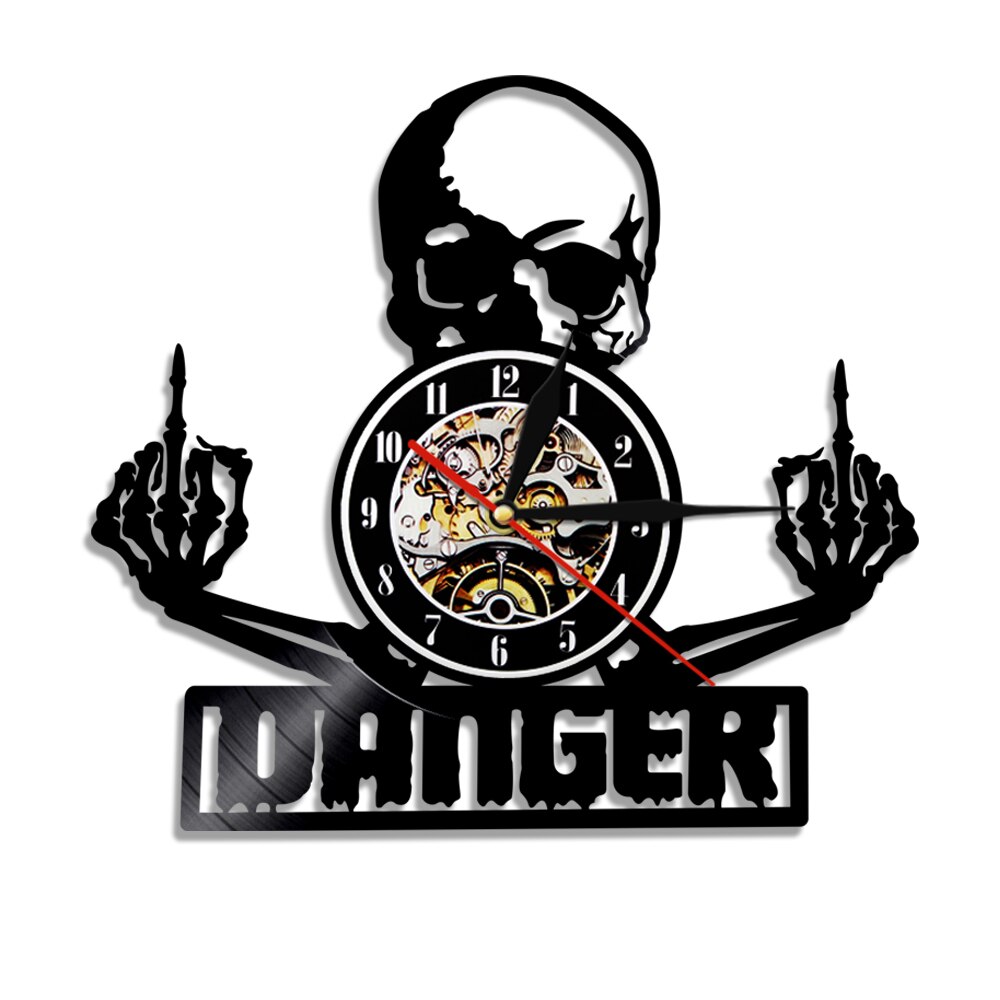 Skull Wall Art Vinyl Record Wall Clock Danger Midd... – Grandado