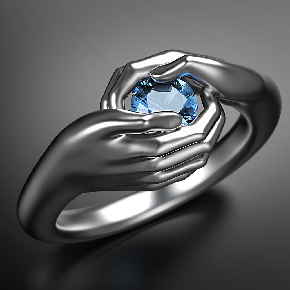 Female Blue Crystal Stone Wedding Ring Vintage Han... – Grandado