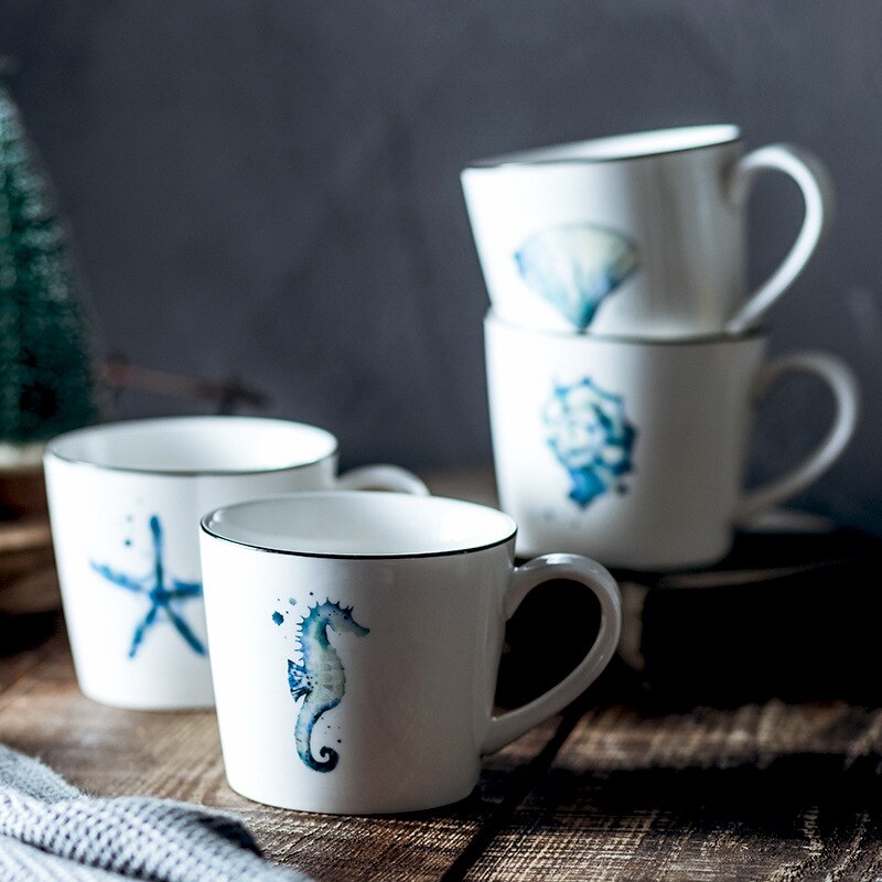 Marine Pattern Ceramic Cup Single Layer Office Mug... – Grandado