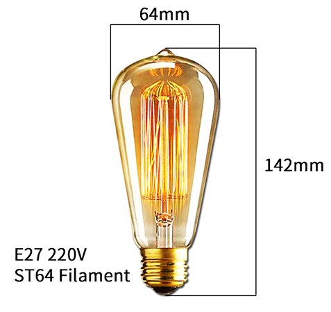 Retro Edison Light Bulb E27 220V 40W 60W ST64 G95 ... – Vicedeal
