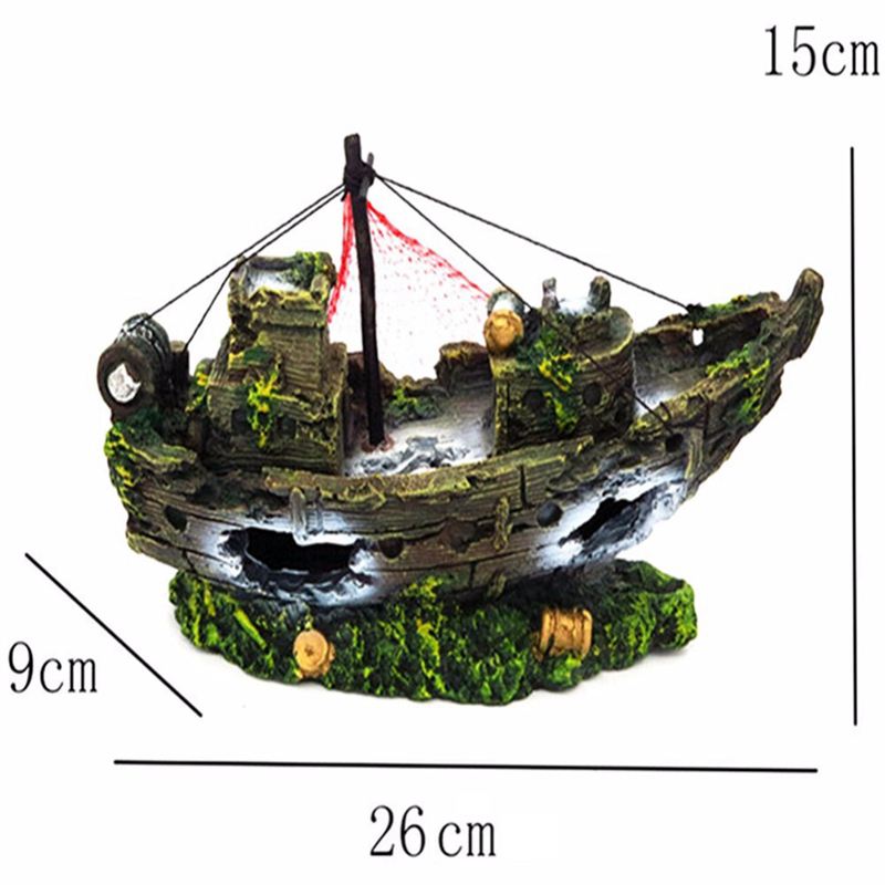 Resin Aquarium Ornament Artificial Wreck Sunk Ship... – Grandado