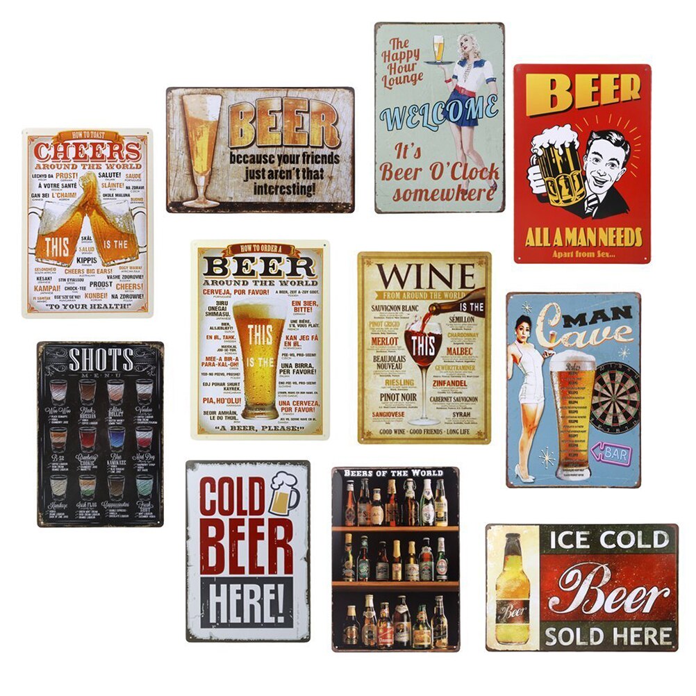 Shots Menu Retro Vintage Bar Metal Tin Sign Poster... – Grandado