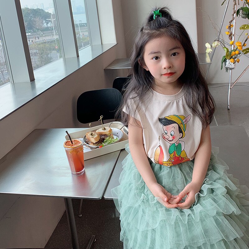 Spring Summer girls green mesh tiered skirt all-ma... – Grandado