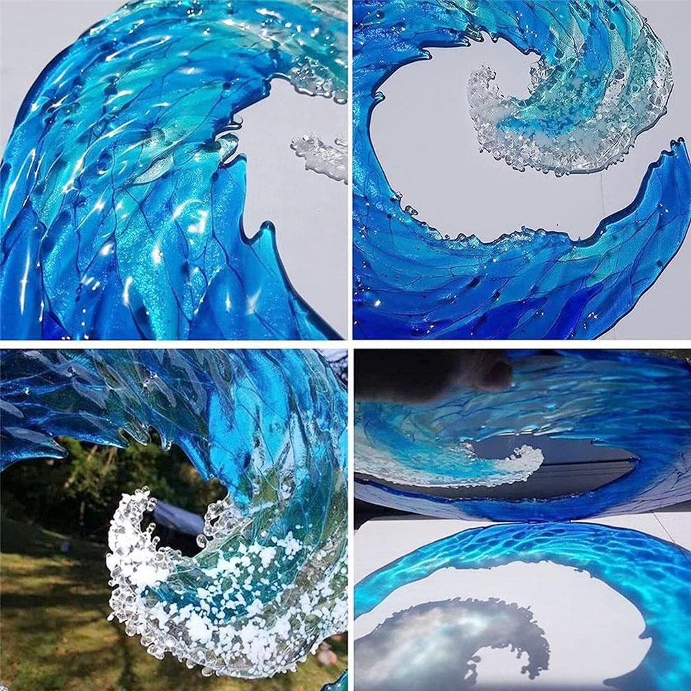 Ocean Wave Fused Glass Sculpture Gradient Blue Wav... – Grandado