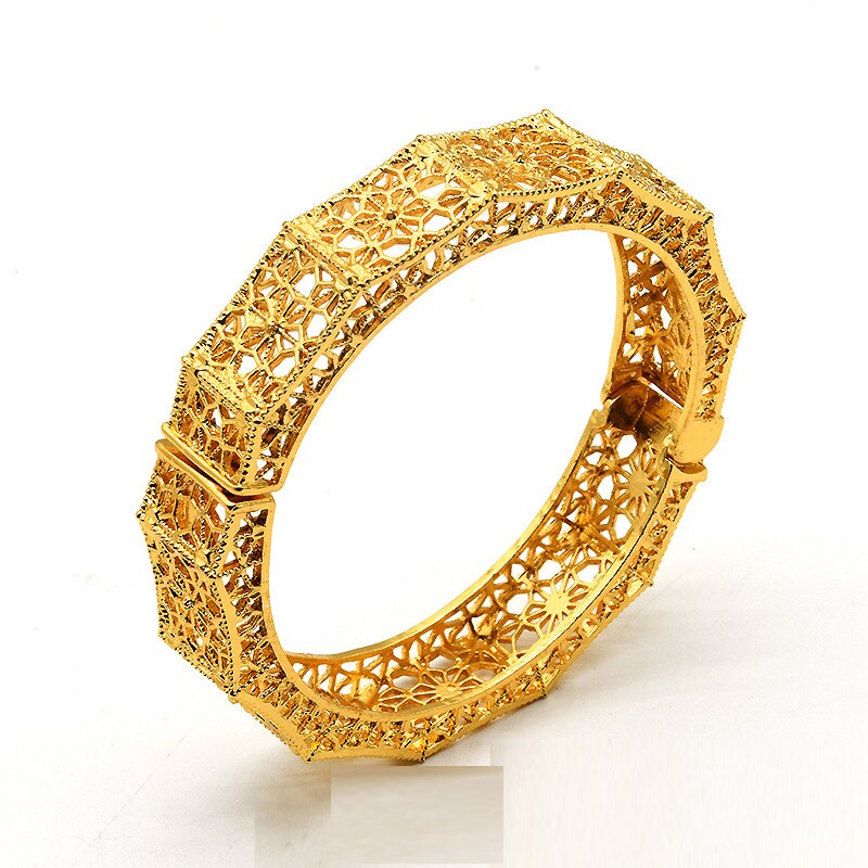 Middle Eastern Trendy Hollow Flower Gold Bangles S... – Grandado