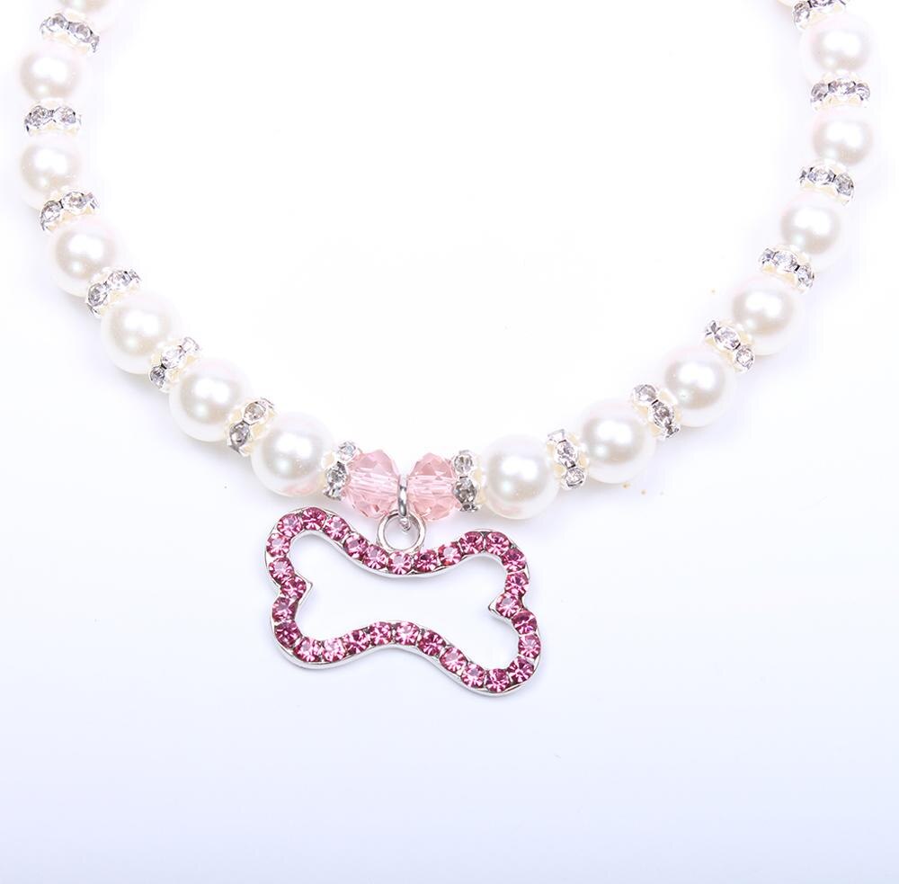 Pet Dog Pearls Necklace Collar Rhinestons Bone Cha... – Grandado