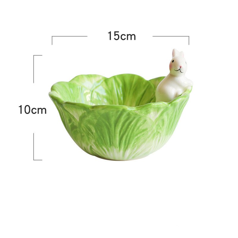 Cute Rabbit Cabbage Ceramic Plate Floral Round Sal... – Grandado