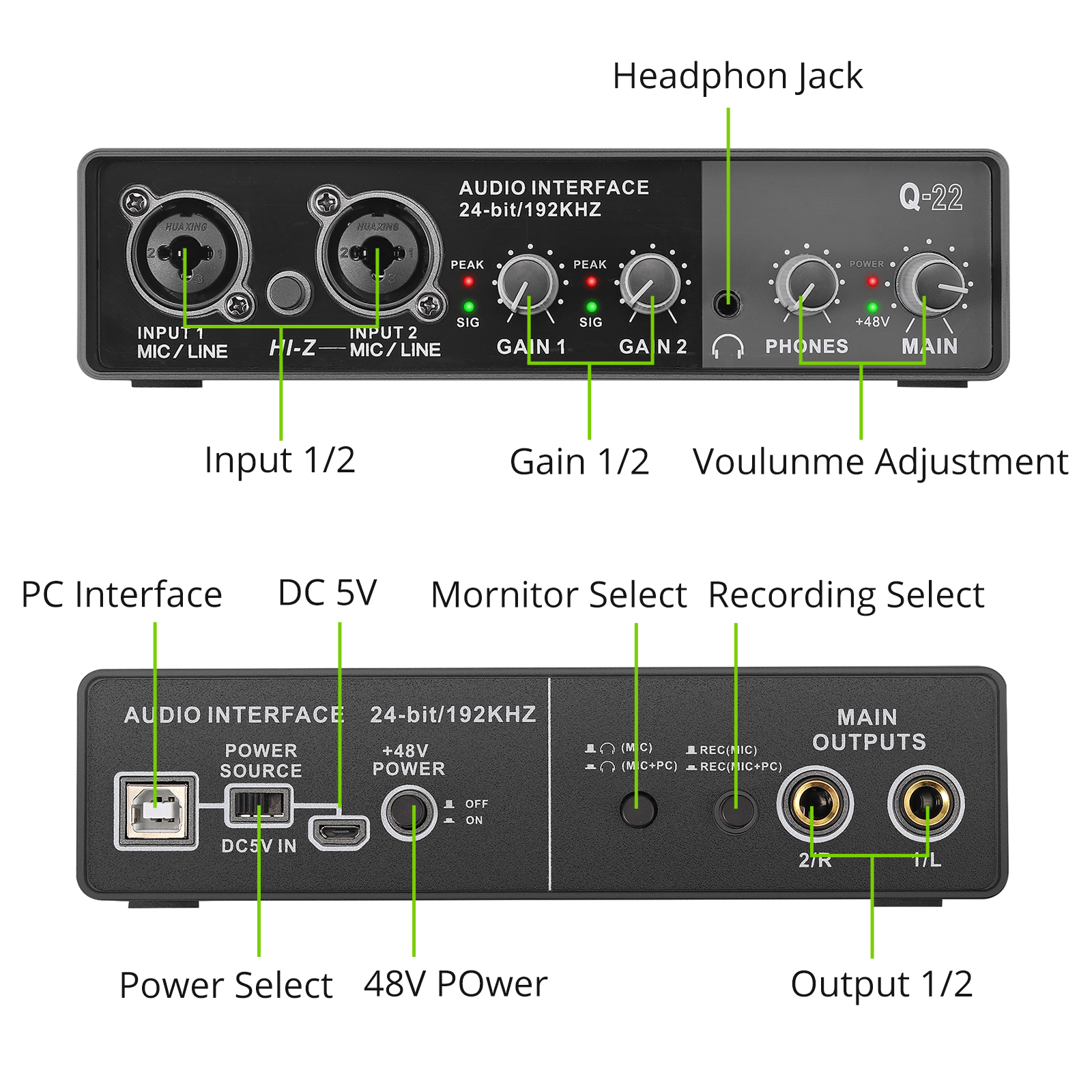eSYNiC 192Khz/24 Bit 2x2 USB Audio Interface Mic P... – Grandado eSYNiC 192Khz/24 Bit 2x2 USB Audio Interface Mic P... – Grandado