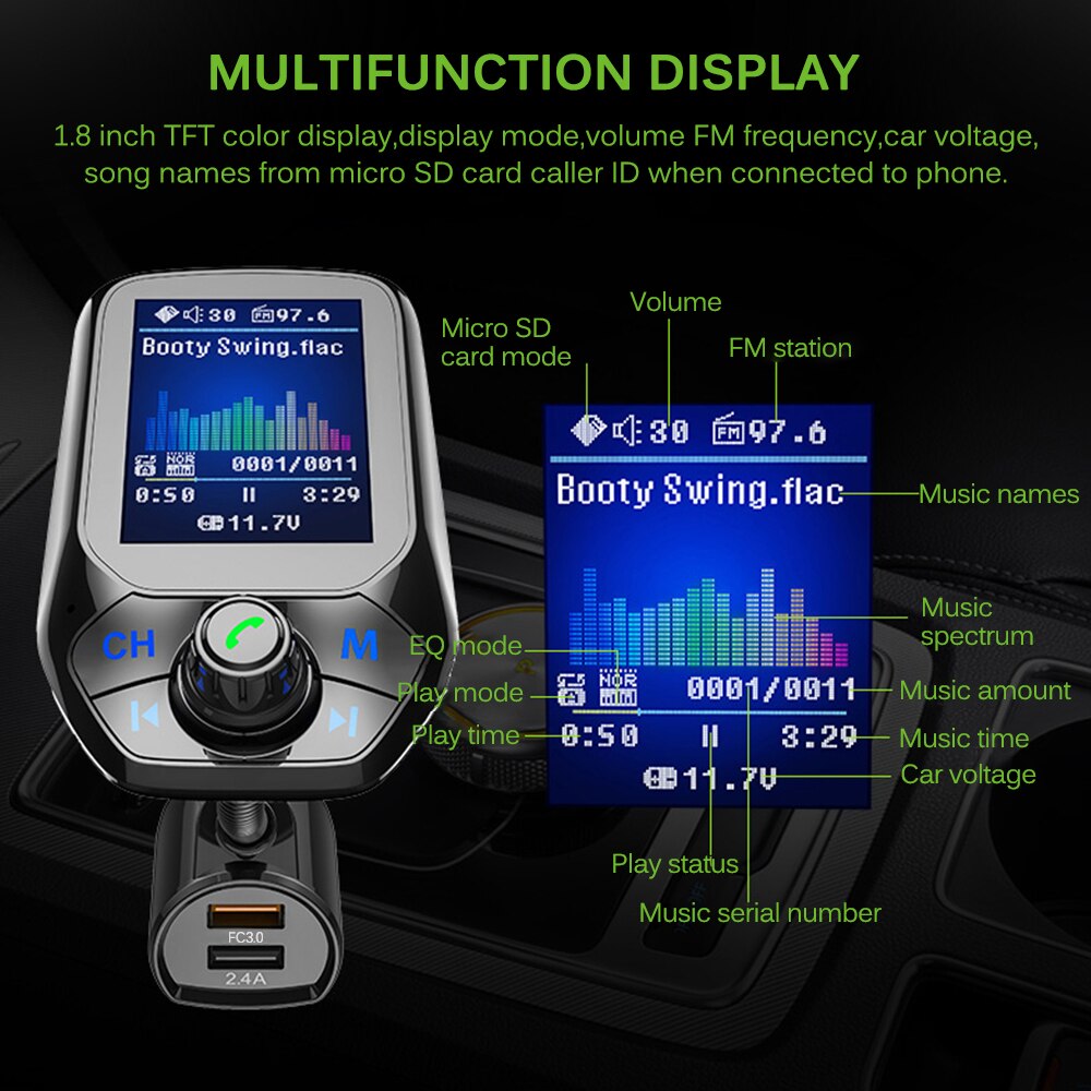 Onever Bluetooth 5.0 Fm-zender Auto Modulator Voit... – Grandado