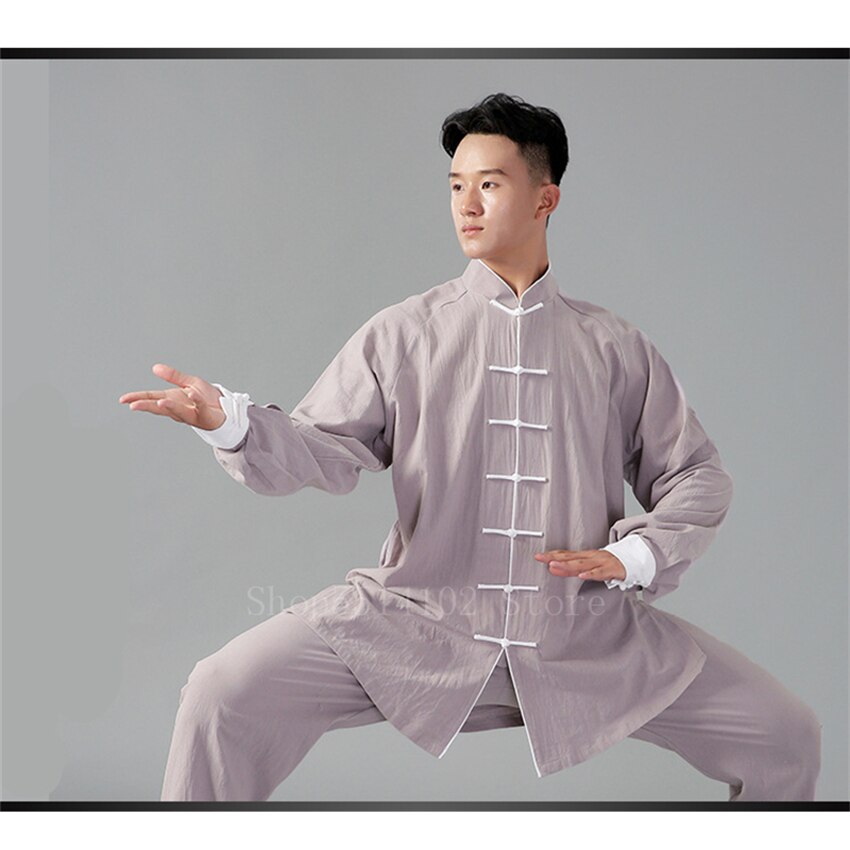 Tai Chi Uniform Adult Linen Solid Martial Arts Set... – Grandado