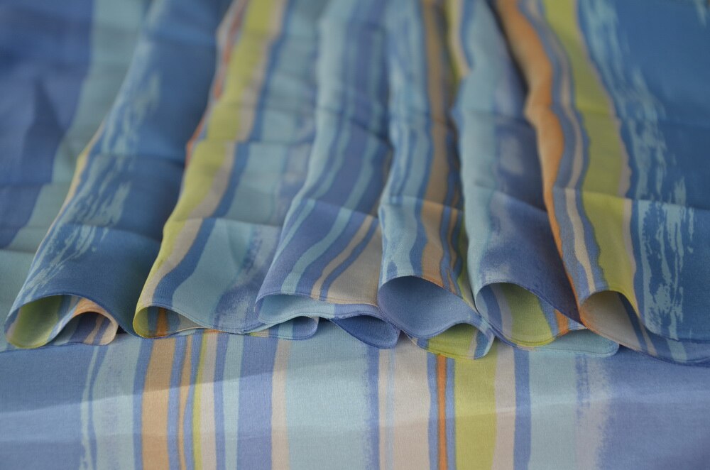 Pura tela de seda dupion tela a rayas azul de seda... – Grandado