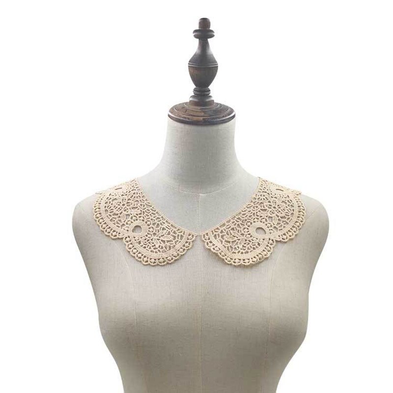White Hollow Out Lace Neckline Fabric Embroidery A... – Vicedeal
