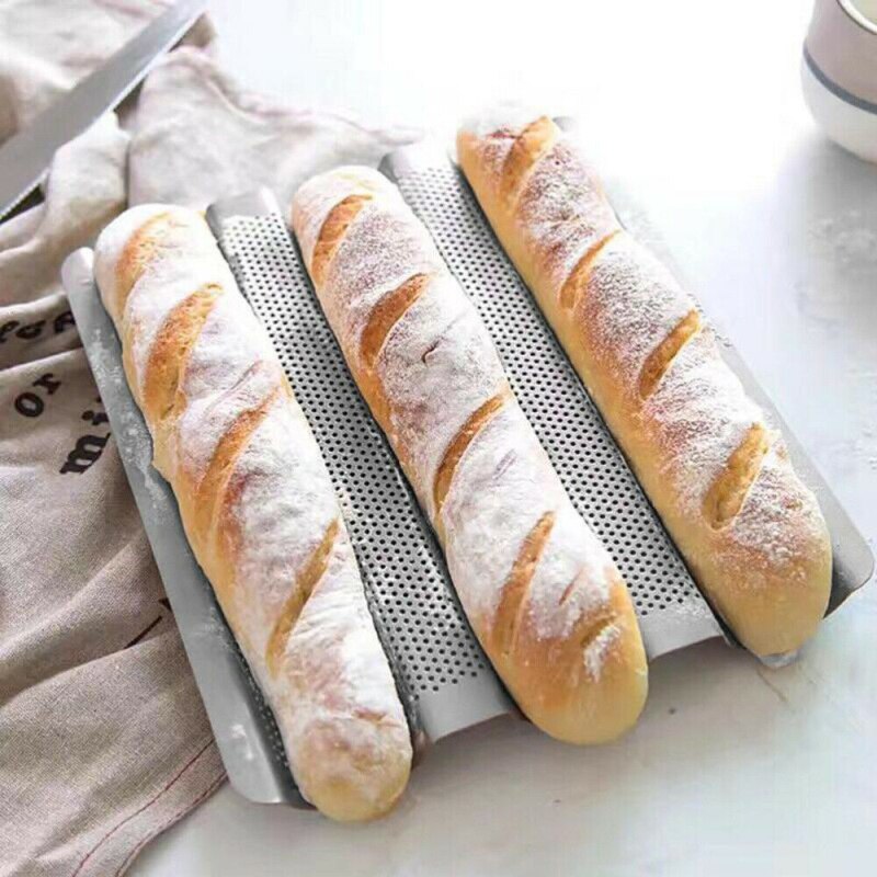 3 Grid Silver Baguette Mold Wavy French Bread Pan ... – Vicedeal
