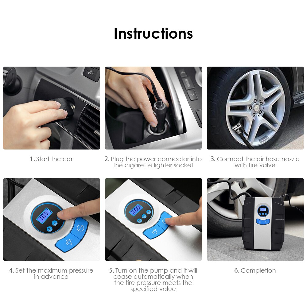 12V Car Auto Electric Air Compressor Tire Inflator Pump Automobile Tire ...