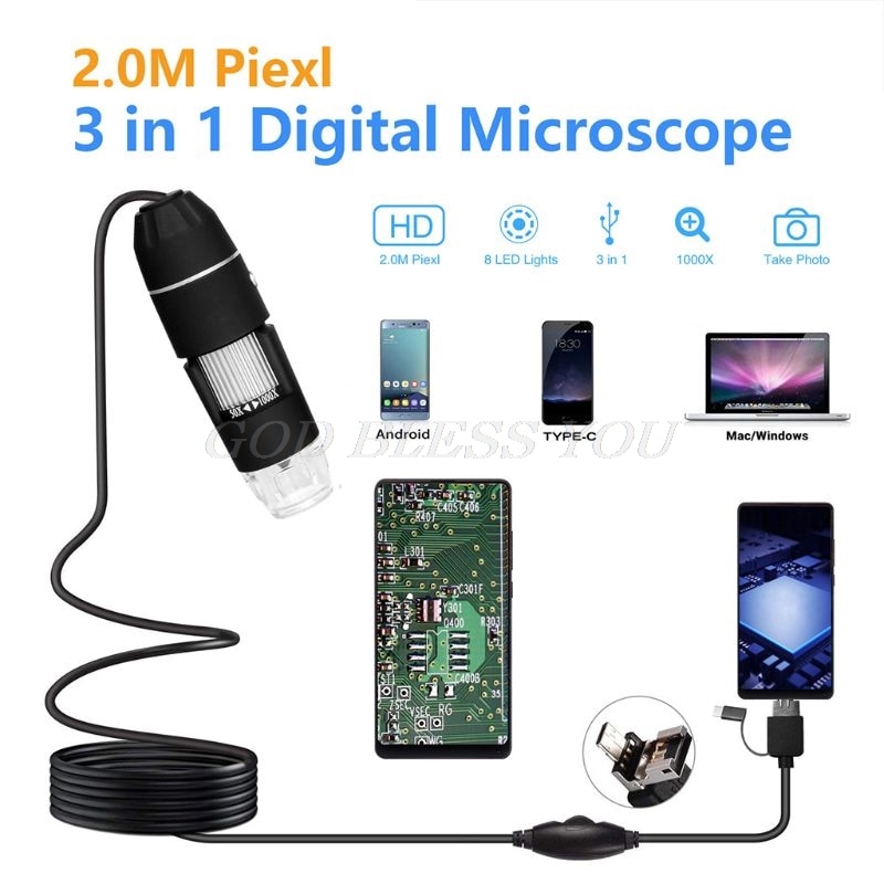 2MP 1080p 3 in 1 USB Typ-C Micro-USB 1000X Mikrosk... – Vicedeal
