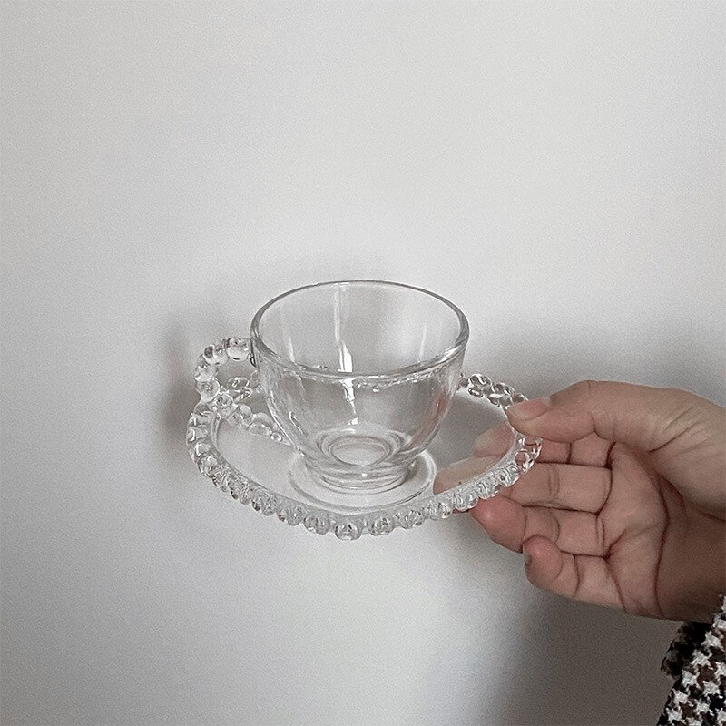 Glass Mug French Heart Glass Coffee Cup Plate Brea... – Grandado