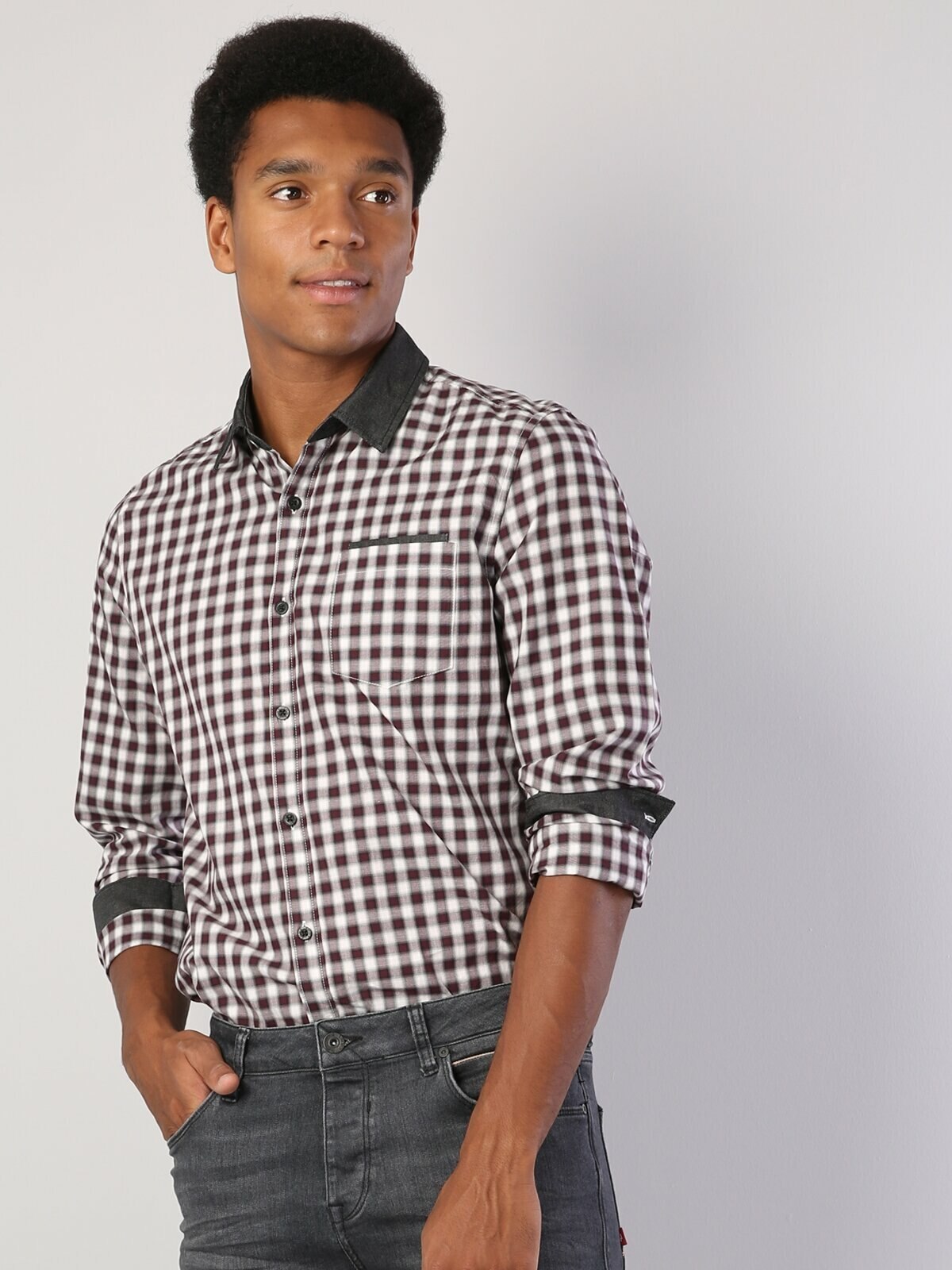 Camisa de manga larga para hombre, color morado, C... – Grandado