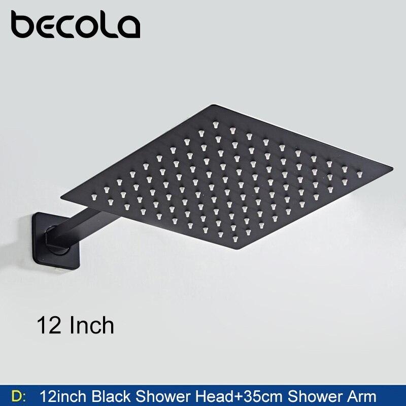 BECOLA Black Chrome Square Rain Shower Head Ultrat... – Vicedeal