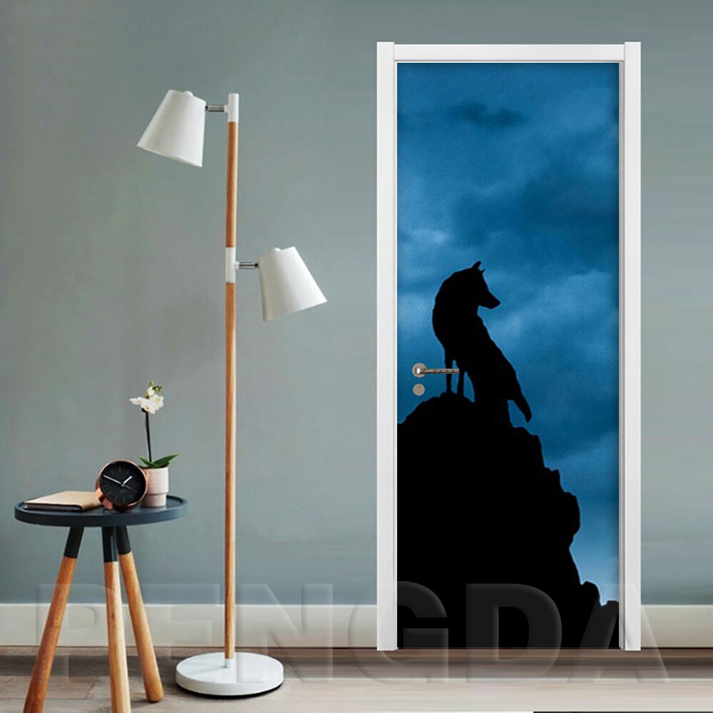 3D Door Stickers PVC Adhesive Wallpaper Prints Wol... – Vicedeal