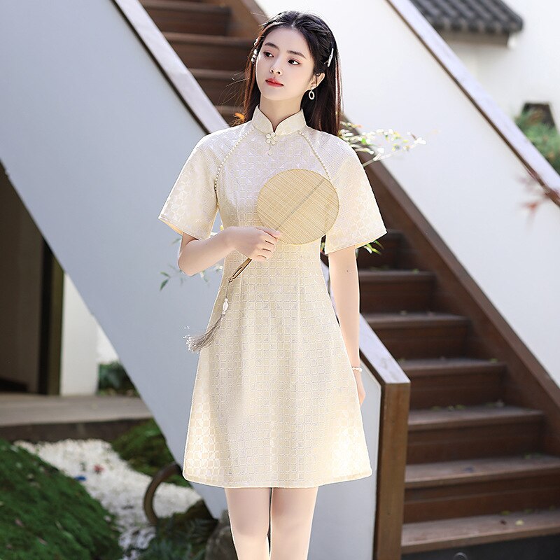 FZSLCYIYI Traditional Mandarin Collar Short Sleeve... – Grandado