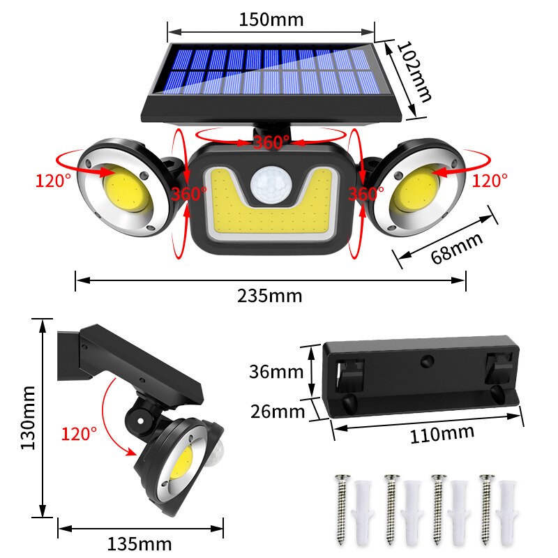 74LED Solar Light Double Head Solar Lamp 100leds C... – Grandado