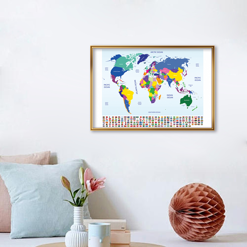 59*42cm Political Map of The World with National F... – Vicedeal