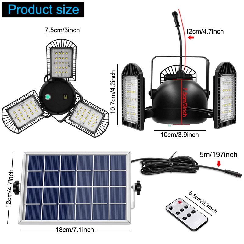 60 Led Solar Light 3 Lamp Verstelbaar Lichtheid Me... – Grandado
