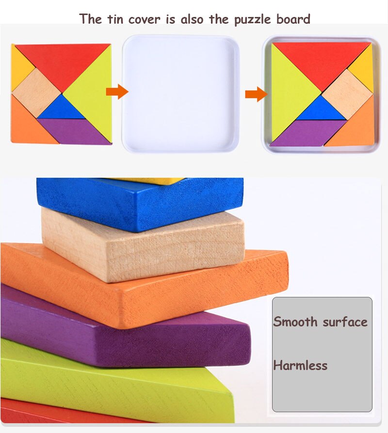 Wooden Tangram 7 Piece Jigsaw Puzzle Colorful Squa... – Vicedeal