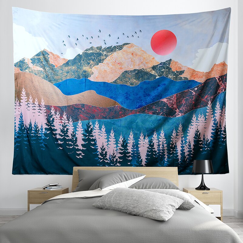 Sunset Forest Mountain Tapestry Soft Polyester Fab... – Grandado
