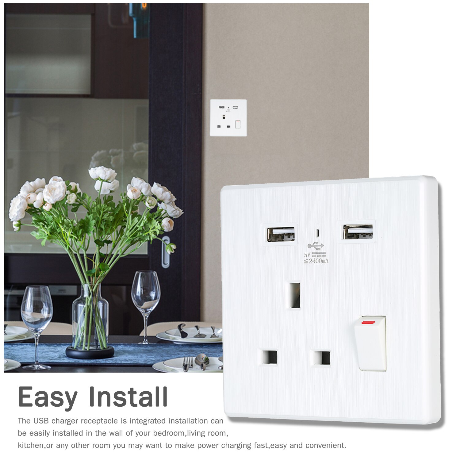 2.4A USB Wall Socket UK Plugs Dual USB Port Charge... – Grandado